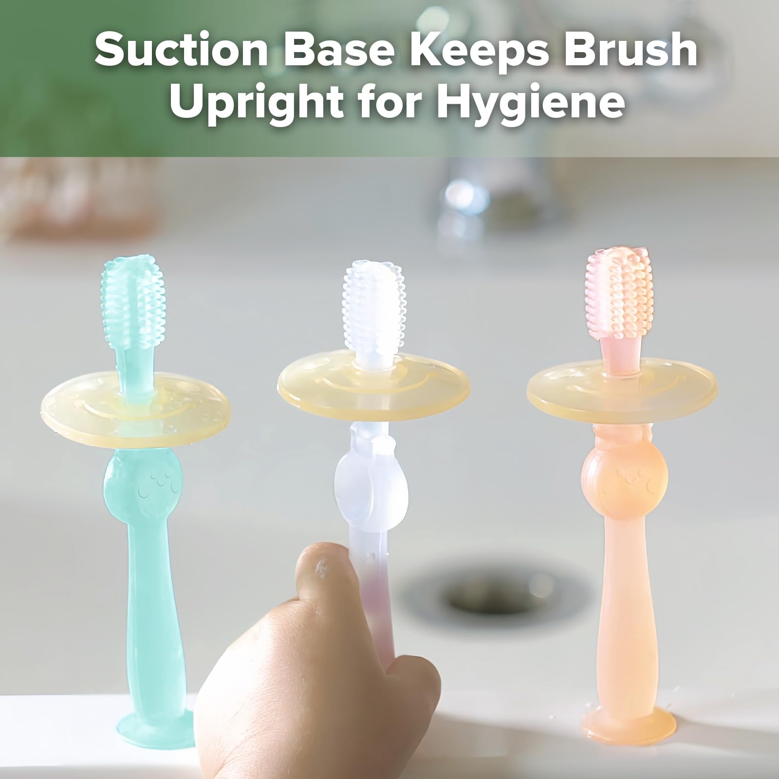 haakaa Infant Toothbrush, Easy to Hold 360° Baby Toothbrush, Train 6month+ Infants Babies and Toddlers for Oral Hygiene, Teether Effect for Sore Gums, 1pc (Clear)