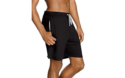 Hanes Men's 2-Pack Cotton Drawstring Knit Shorts Waistband & Pockets, Active Grey Heather/Black, Medium