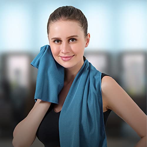 Homelove Cooling Towel (35.4"x11.2"),Cooling Towels 2 Pack,Lightweight Microfiber Towel for Gym, Workout, Sport & Sweat, Quick Dry Towel for Body, Neck & Face During Work, Travel, Camping-Blue+Grey