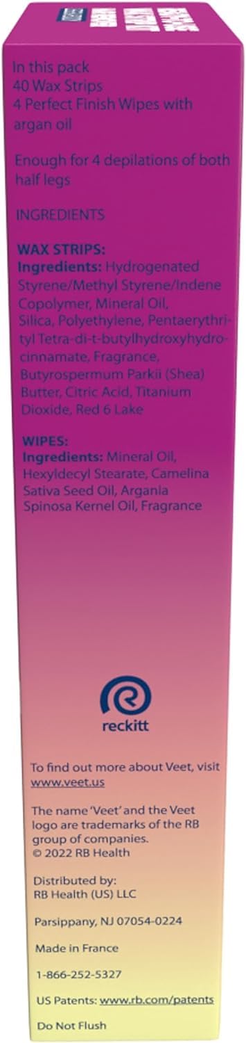 Veet Leg and Body Wax Strip Kit, 40 Wax Strips and 4 Wipes each (Value Pack of 12)