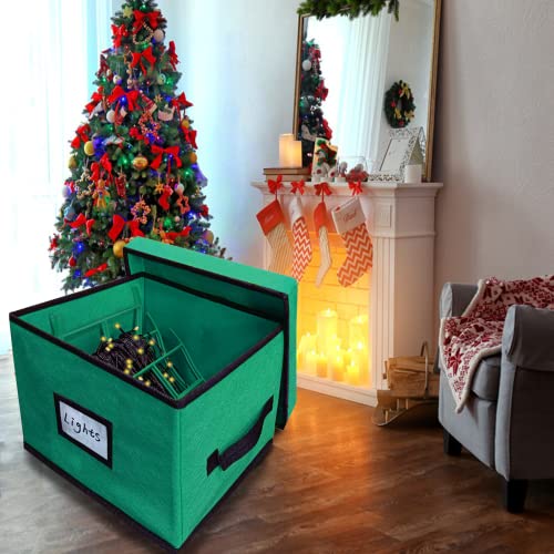 EDSRDUS Christmas Holiday Light Storage Box - Non-Woven Fabric, with 3 Light Storage Wraps, Lights Organizer Container Reinforced Stitched Handles(Light String not Included)