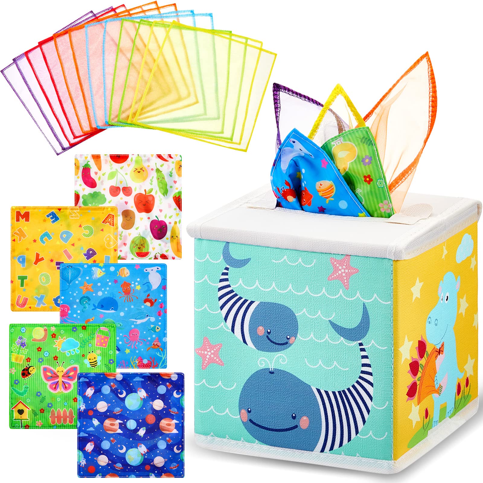 Civaner Baby Tissue Box Toy Montessori Toys for Babies 6-12 Months Cute Crinkle Soft Infant Sensory Toys for Baby Toddlers Boys Girls Educational Sensory Early Learning Gifts