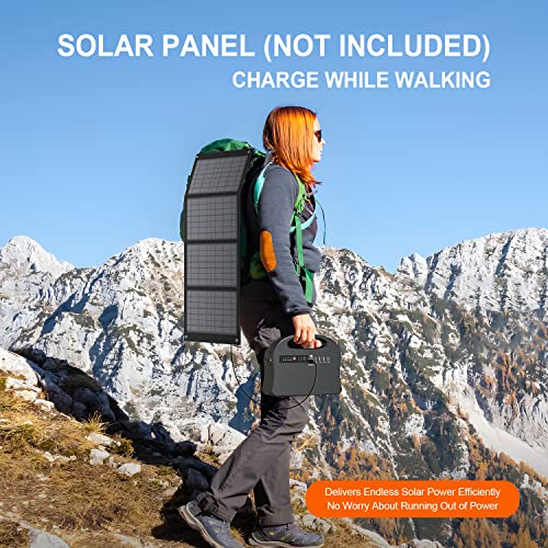EnginStar Portable Power Station 120Wh Solar Generator 32000mAh Power Bank Rechargeable Lithium Battery Pack w/ 110V 100W AC, DC, 4 USB Ports 6 Output Charger Station LED Light for Camping Emergency