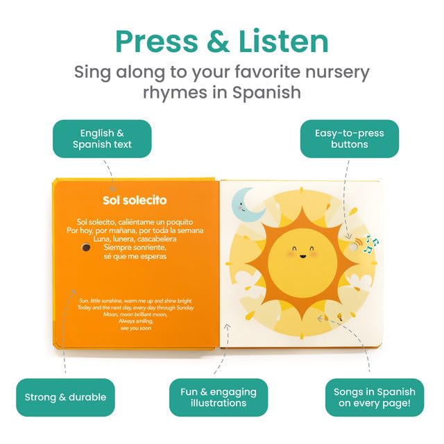 Binibi Spanish Musical Book for Toddlers Sol Solecito & Other Nursery Rhymes | Spanish Learning for Kids | Bilingual Children's Book | Sound Book | Libro en espaรฑol para bebรฉs
