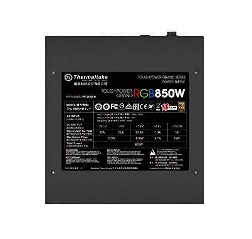 Thermaltake Toughpower Grand RGB 850W 80+ Gold Smart Zero 256-Color RGB Fan Fully Modular Power Supply 10 Yr Warranty PS-TPG-0850FPCGUS-R