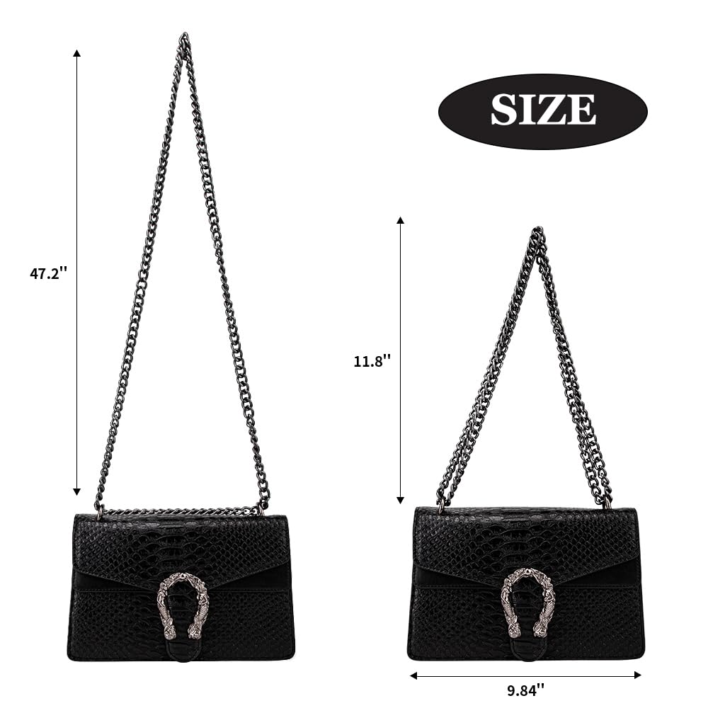 JBB Women's Crossbody Shoulder Bag Retro Snakeskin Solid Color Chain Strap Clutch Leather Bag Black