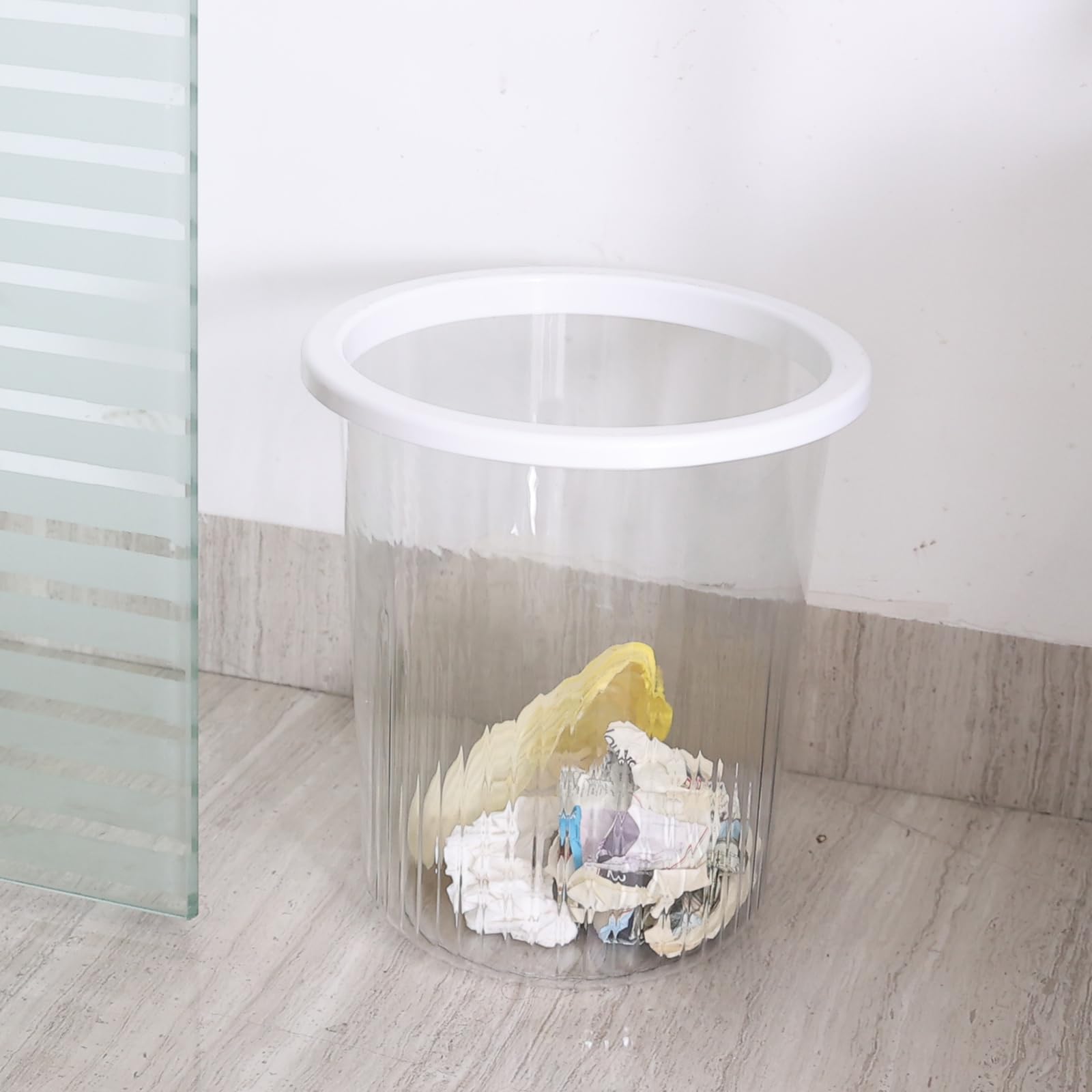 Waikhomes 4-Pack Clear Trash Can, Plastic Wastebasket 4 Gallon Round Garbage Container Bin Fits Under Desk/Sink/Cabinet