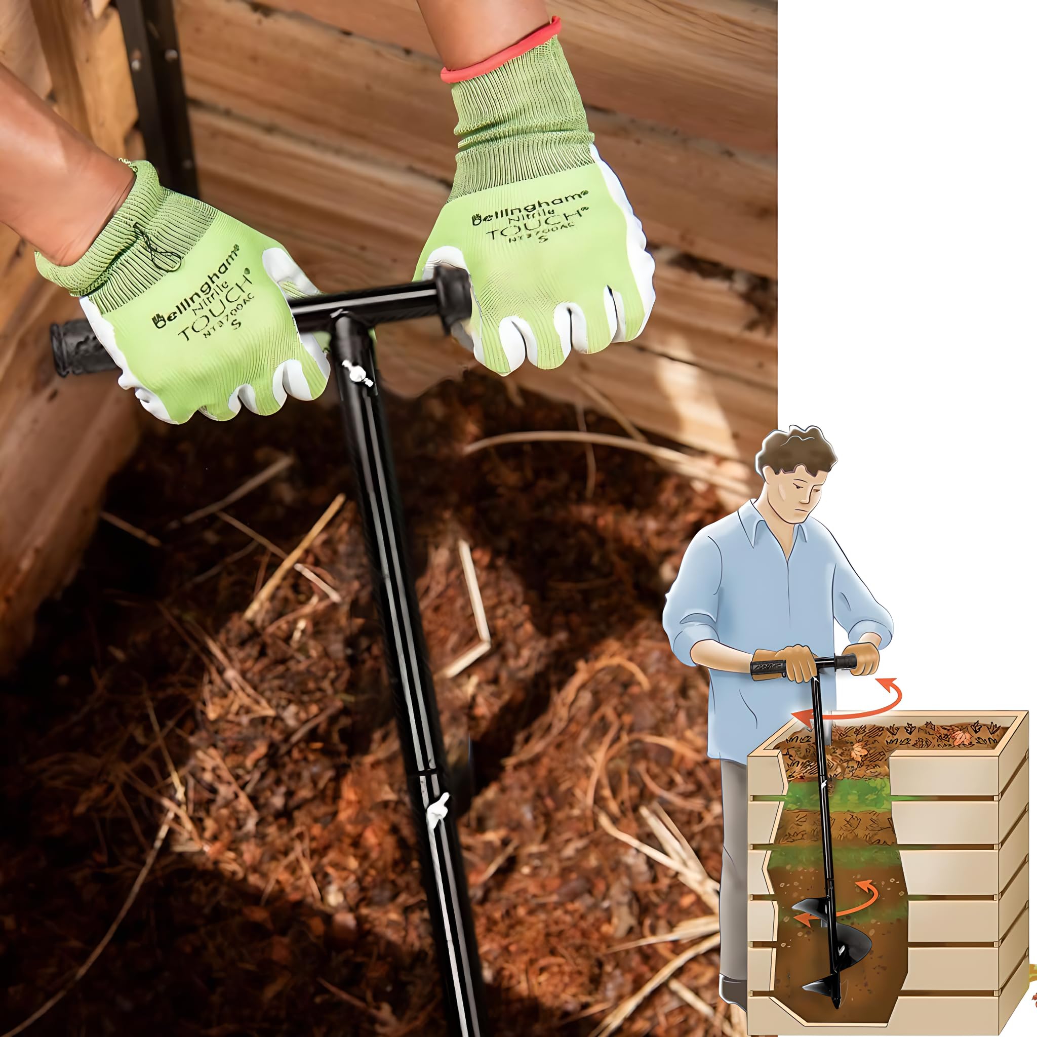 Compost Turning Tool Compost Stirring Tool,Compost Turning Bar 33.4inch,Manual Compost Aerator Tool Turner and Mixing Tool for Outdoor Compost Tumbler Bins,Composting Accessories (Black-33.4IN)