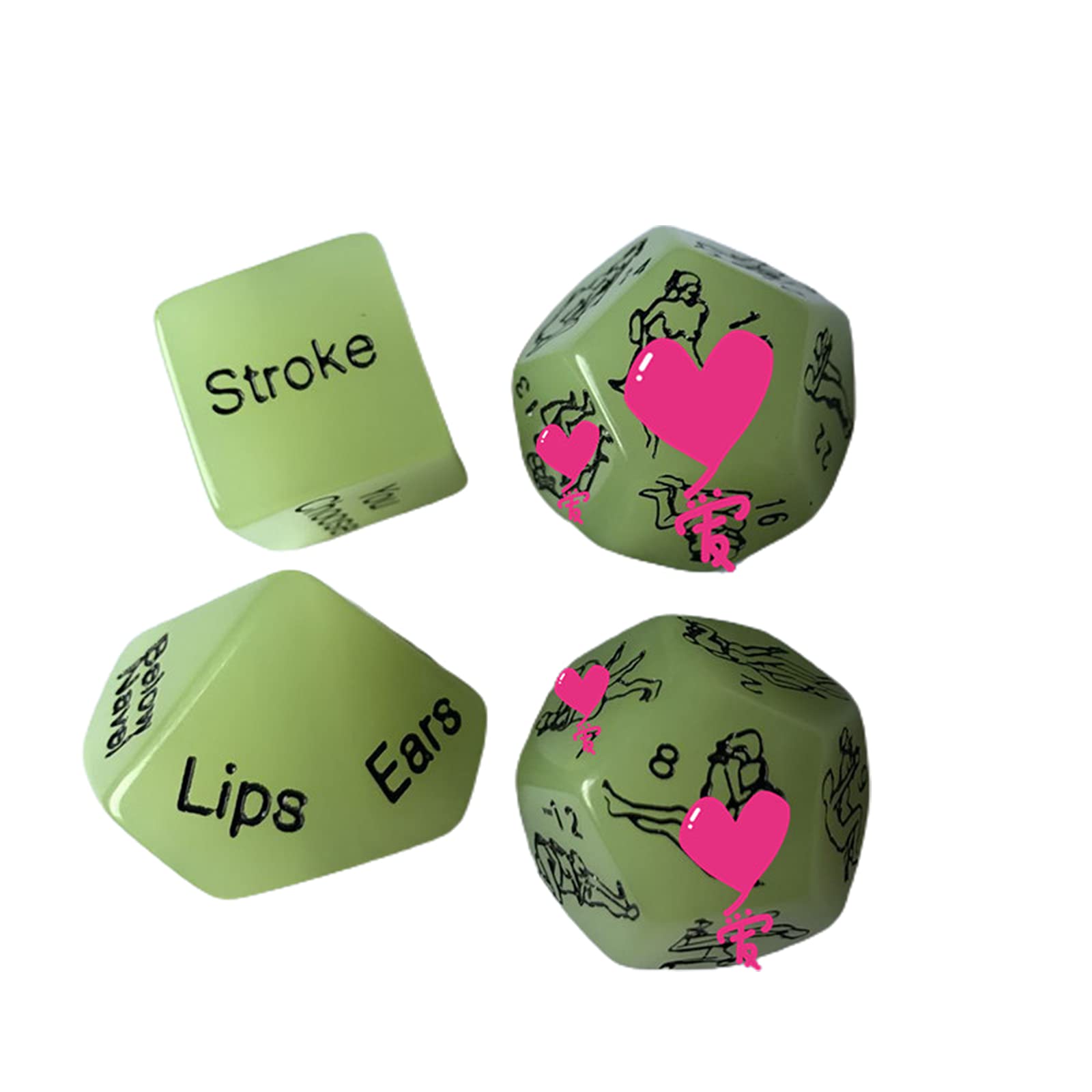 JBEELATE 6PCS Mini Twelve-Sided Dice Set,Game Role Playing Game for Couples,Humour Dice Toys for Adult (Green, 4 Pieces)