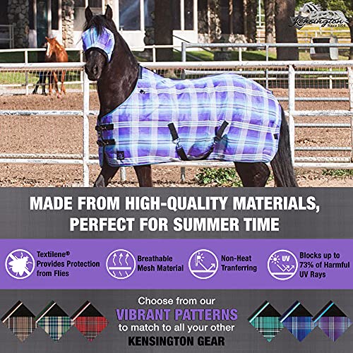 Kensington Fly Mask with Fleece Trim for Horses β Protects Face and Eyes from Flies and Sun Rays While Allowing Full Visibility β Breathable and Non Heat Transferring, Medium, Lavender Mint