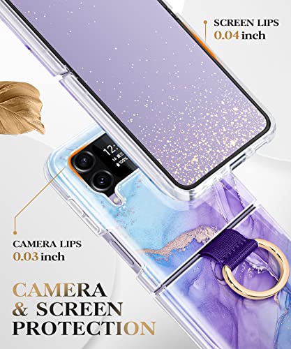 Galaxy Z Flip 4 Case with Ring Holder, Wireless Charging Anti-Scratch Shockproof Case for Samsung Z Flip 4 5G. (Blue Purple)