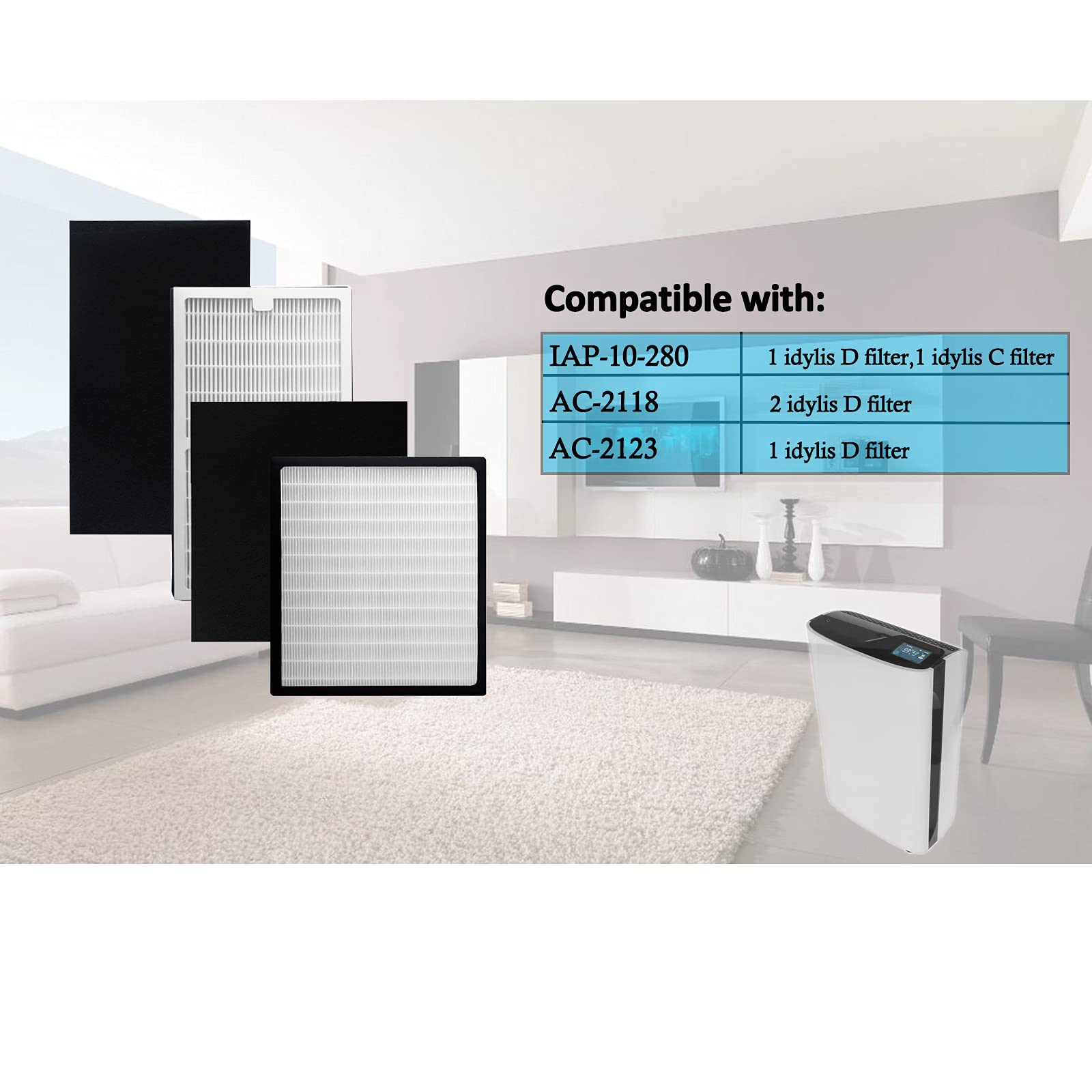 Hedday Replace C + D Hepa Filters Compatible with Idylis air Purifier IAP-10-280,with Carbon Filters
