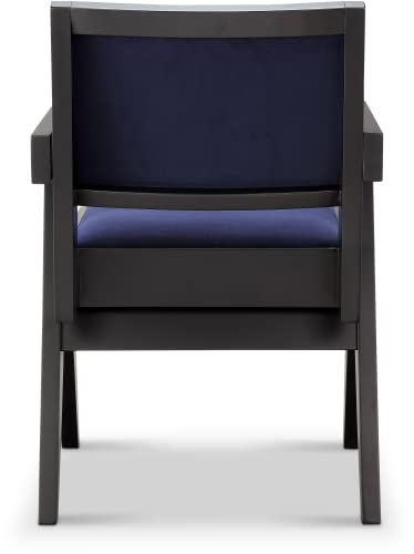 Design Guild Accent or Kitchen Modern Table-Height Dining Chair w/Natural Wooden Frame (Fully Assembled), Navy Blue Velvet/Black Armchair