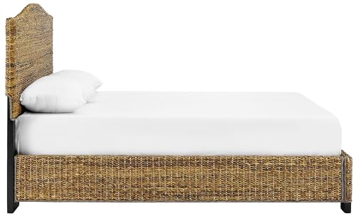 Crosley Furniture Serena Platform Bed, Handwoven Natural Fiber Rattan Headboard and Footboard Set, Banana Leaf, King