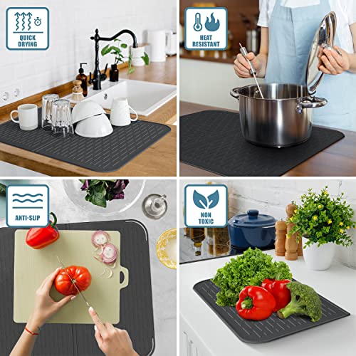 Large Silicone Dish Drying Mat for Kitchen Counter Size 20.5β x 17.7β, Eco Friendly Food Grade Drying Mat, Easy to Clean, Heat Resistant Hot Pot Holder, Dish Washer Safe