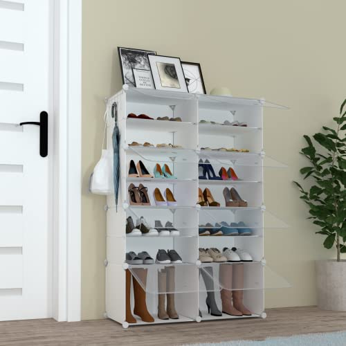 HOMICKER Shoe Rack Organizer, 32 Pair Shoe Storage Cabinet with Door Expandable Plastic Shoe Shelves for Closet,Entryway,Hallway,Bedroom