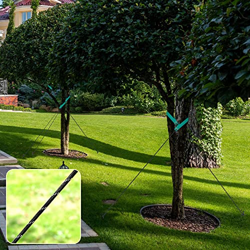 Heavy Duty Steel Tree Stake Kits with Tree Straps and 50ft Reflective Rope Tree Support Anchoring Kit,Tree Supports for Leaning Tree