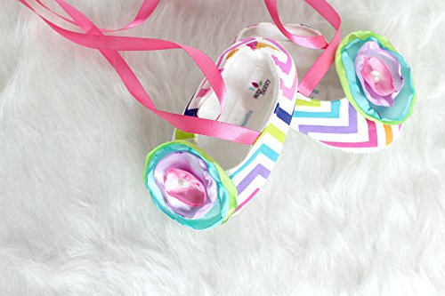 Heidy Berry Baby Girl Shoes Flower Booties Ballerina Rainbow Chevron (3-6 Months)
