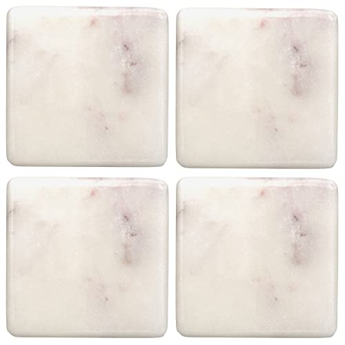 Farmhouse Decor Marble Coasters for Drinks - Kitchen Table Drink Coaster Set of 4-4" Diameter (Square, White, Rolled Edges)
