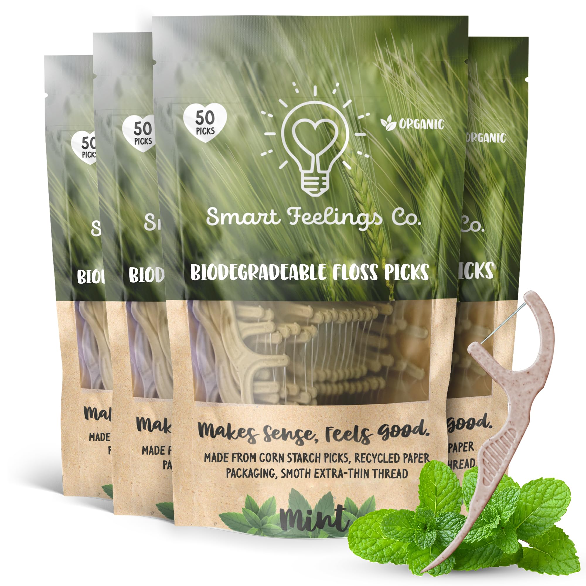 Biodegradable Dental Floss Picks 200 Count | Eco-Friendly Bamboo Like Sustainable Flossers for Enviromentally Conscious Adults and Kids Teeth Cleaning