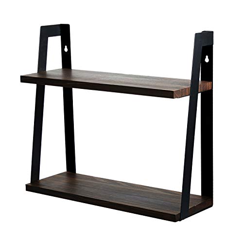 AUTREE Floating Wall Shelves, 2-Tier Rustic Wall Shelves, Floating Shelves for Bedroom, Kitchen, Living Room, Bathroom Brown