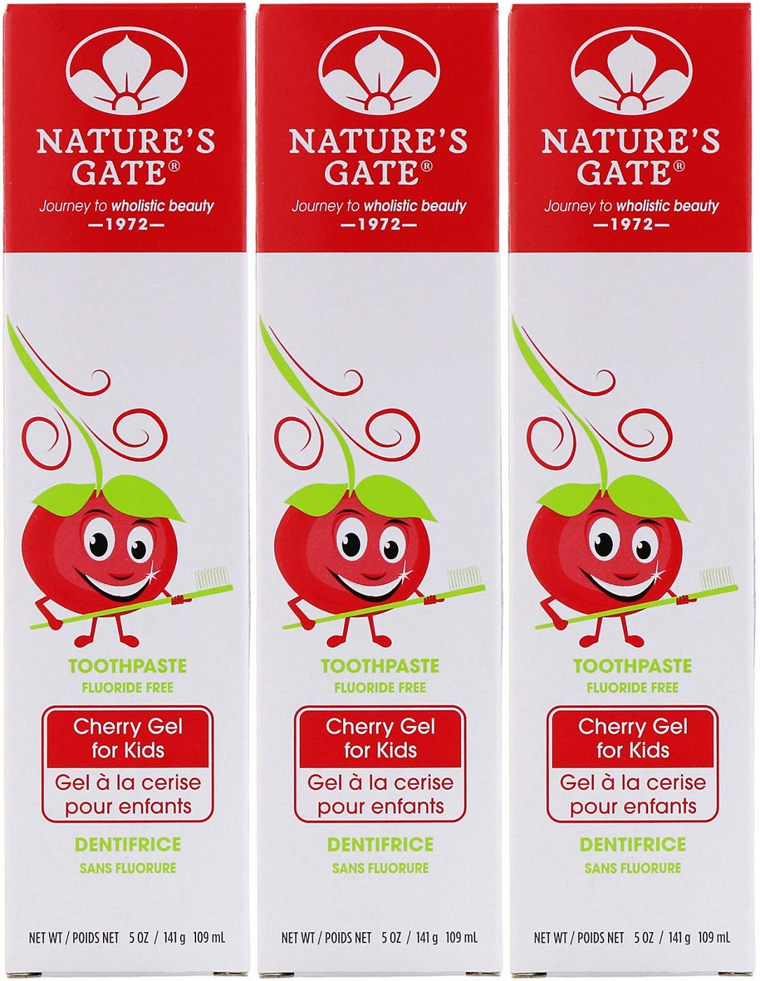 Nature's Gate Natural Toothpaste Gel, Cherry for Kids, 5 oz (Pack of 3) SET