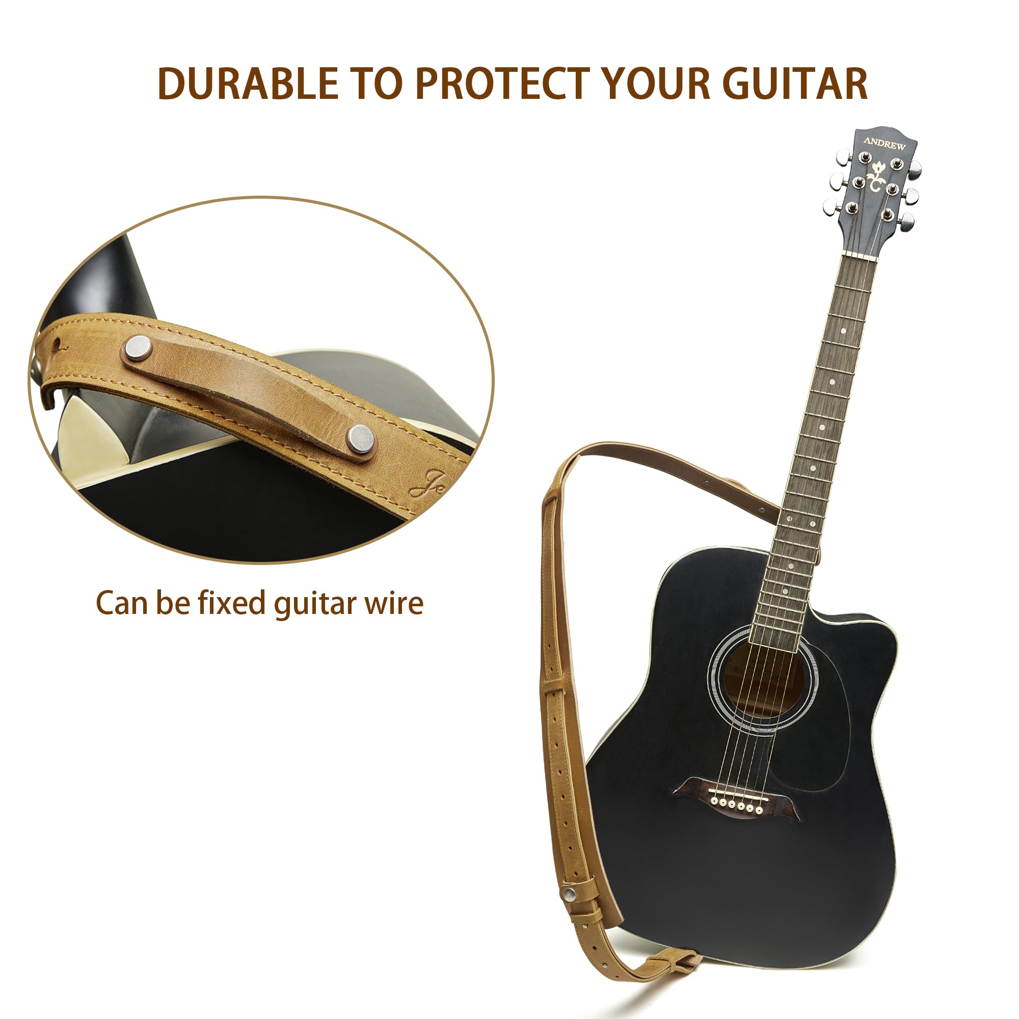 Jeereal Full Grain Genuine Padded Leather vintage Guitar Straps(3.0 Inches Width) for Electric, Acoustic, and Bass Guitars (Yellow Brown)