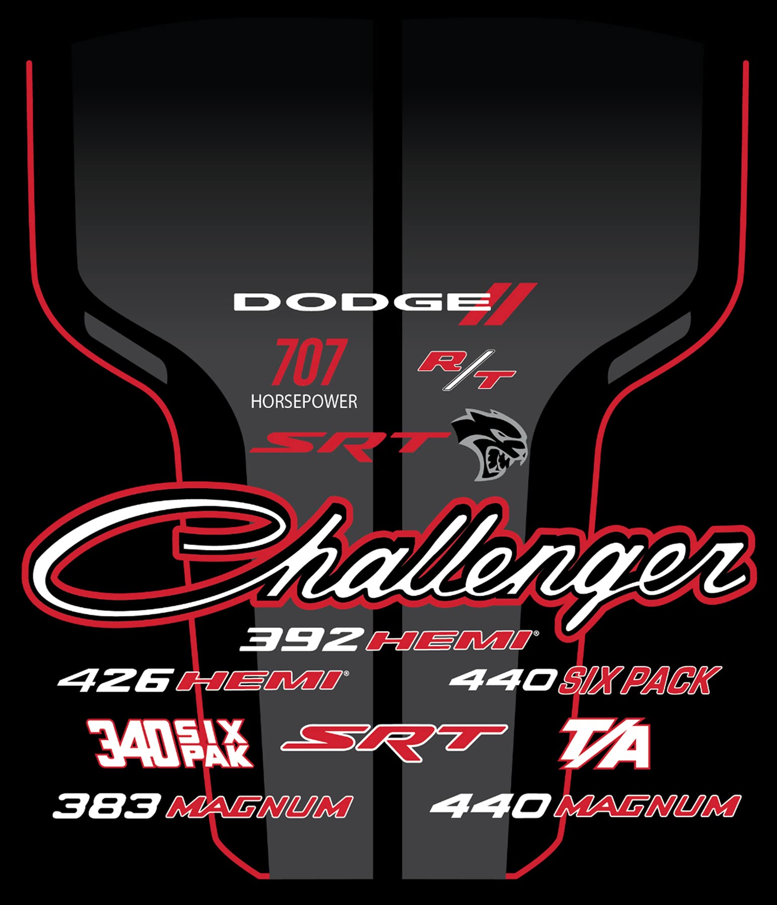 JH Design Men's Dodge Challenger T-Shirt Short Sleeve Crew Neck Shirt (Small, Black)
