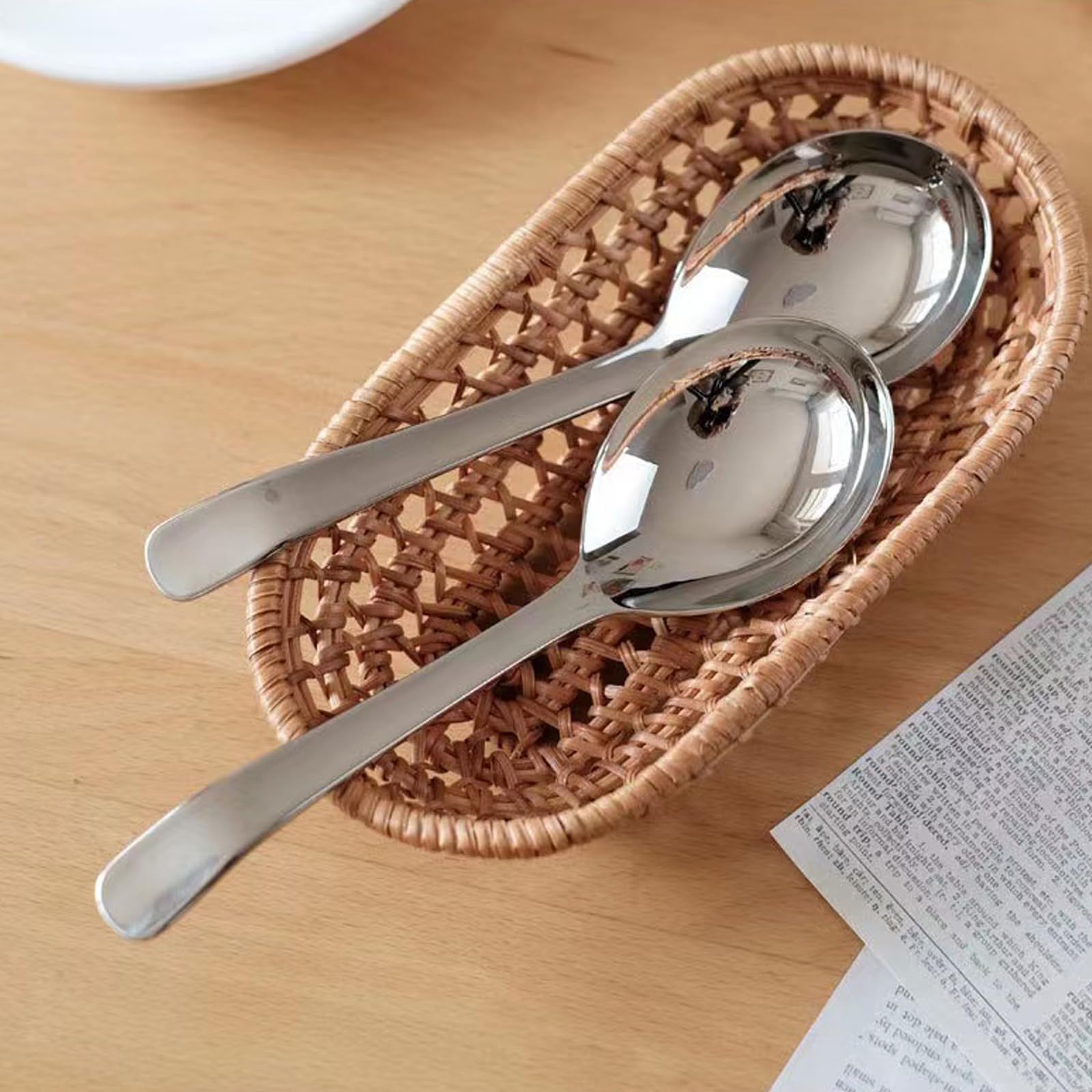 ZDFQly 6.7 Inches Soup Spoons, 2 Pieces Premium 18/10 Stainless Steel Table Spoons, Deep Bowl, Perfect for Pho, Ramen, Noodles, Wonton, Dumpling, Rice, Silver, Dishwasher Safe