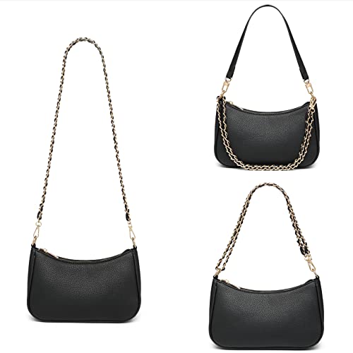 Barabum Retro Classic Clutch Shoulder Tote HandBag with Zipper Closure for Women (8-Black)
