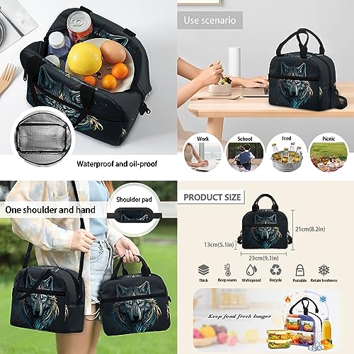 DMOYALA Tribal Wolf Backpack for Boys Bookbag with Lunch Box for GirlsTeen School Bag Middle High School Backpack Pencil Pouch Lunchbag Book Case Book Covers Water Bottle Holder Keychain All in One