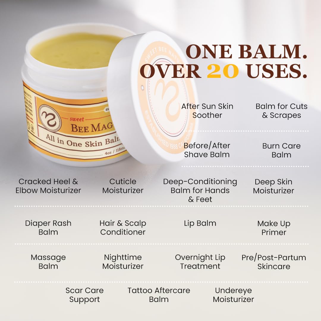 Sweet Bee Naturals - All-in-One Skin Balm & Ointment for Face & Body, Multipurpose Moisturizer for Dry Skin, Burns, & Irritation, Bee Magic Skin Care Essentials -1 Jar (4oz)