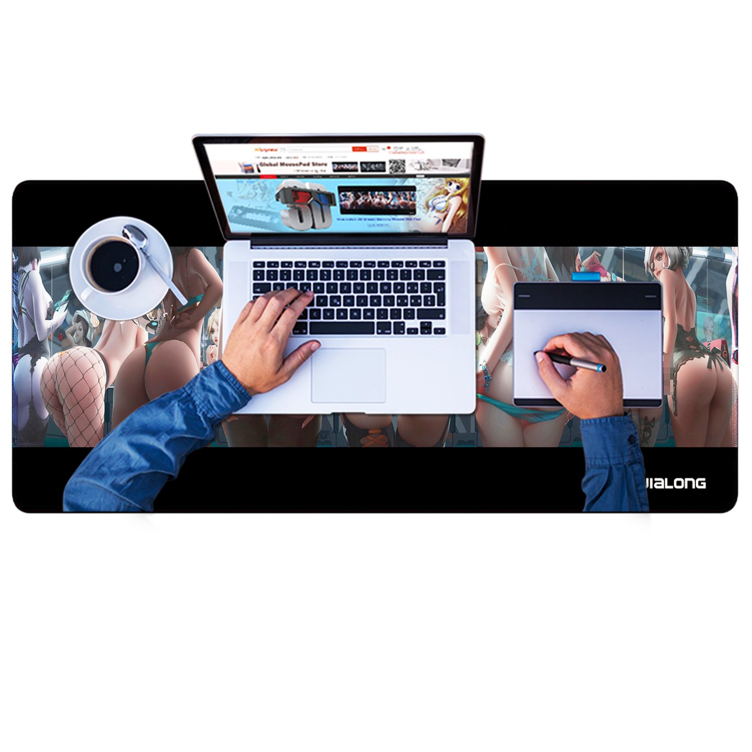 JIALONG Extended Gaming Mouse Pad Large Size 900x400mm Office Desk Pad Mat with Stitched Edges for PC Laptop Computer (9040 Grils)