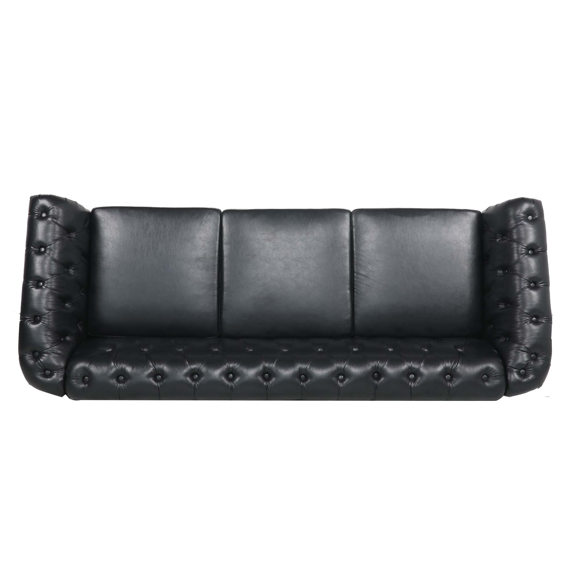 Chesterfield Luxury Leather Sofa, Upholstered PU Sofa with Tufted Back, Classic 3 Seater Leather Couch Rolled Arm for Living Room Office (Orange)