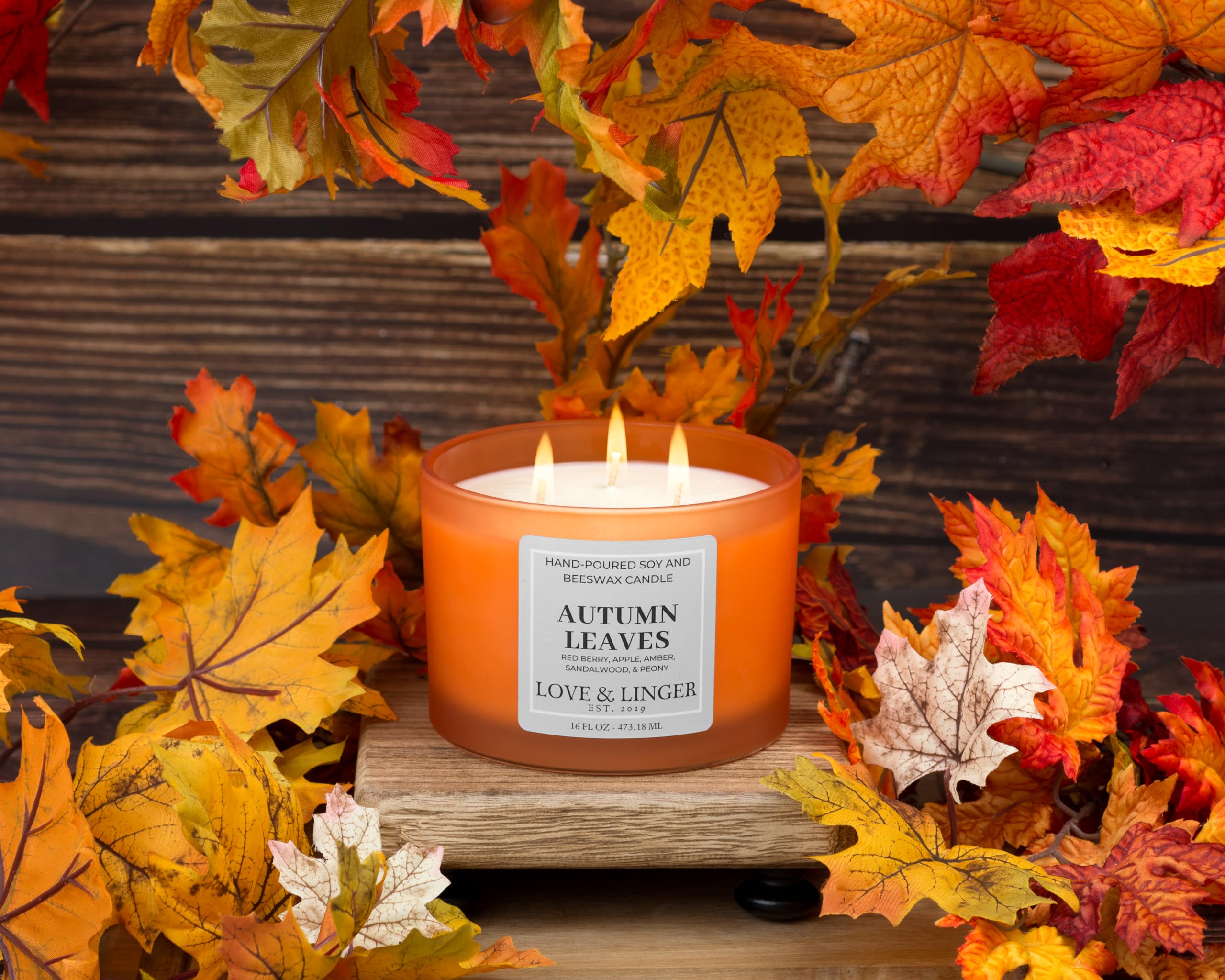 Autumn Leaves Candle | Fall Candles | Luxury Soy & Beeswax Candles for Home | 16 oz. Large Jar 3 Wick Candle | Thanksgiving Candle | Fall Scented Candle | Autumn Candles