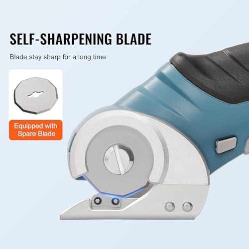 VEVOR Cordless Electric Scissors, 3.6V 2000mAh Mini Electric Rotary Fabric Cutter, 1.6" Sharp Blade, with Replacement Blade and Battery Charger, for Cutting Carpet, Cardboard, Leather, Paper, Plastic