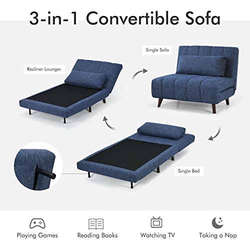DNATS Convertible Sofa Bed 3 Position Folding Sleeper Chair w/Pillow Beige/Gray/Blue (Color : A)