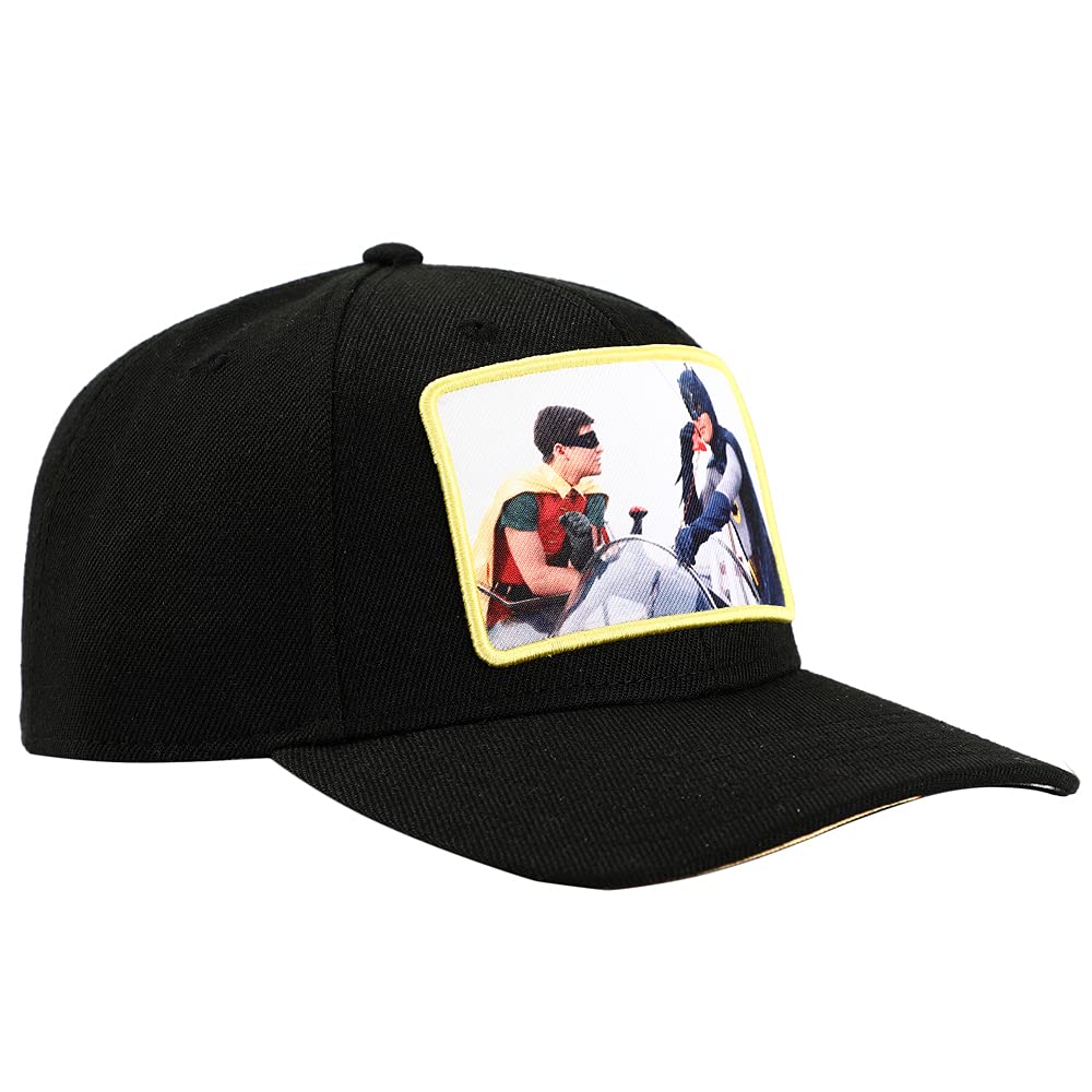 Batman Retro Adam West Acrylic Precurve Snapback with Patch and Printed Underbill Black
