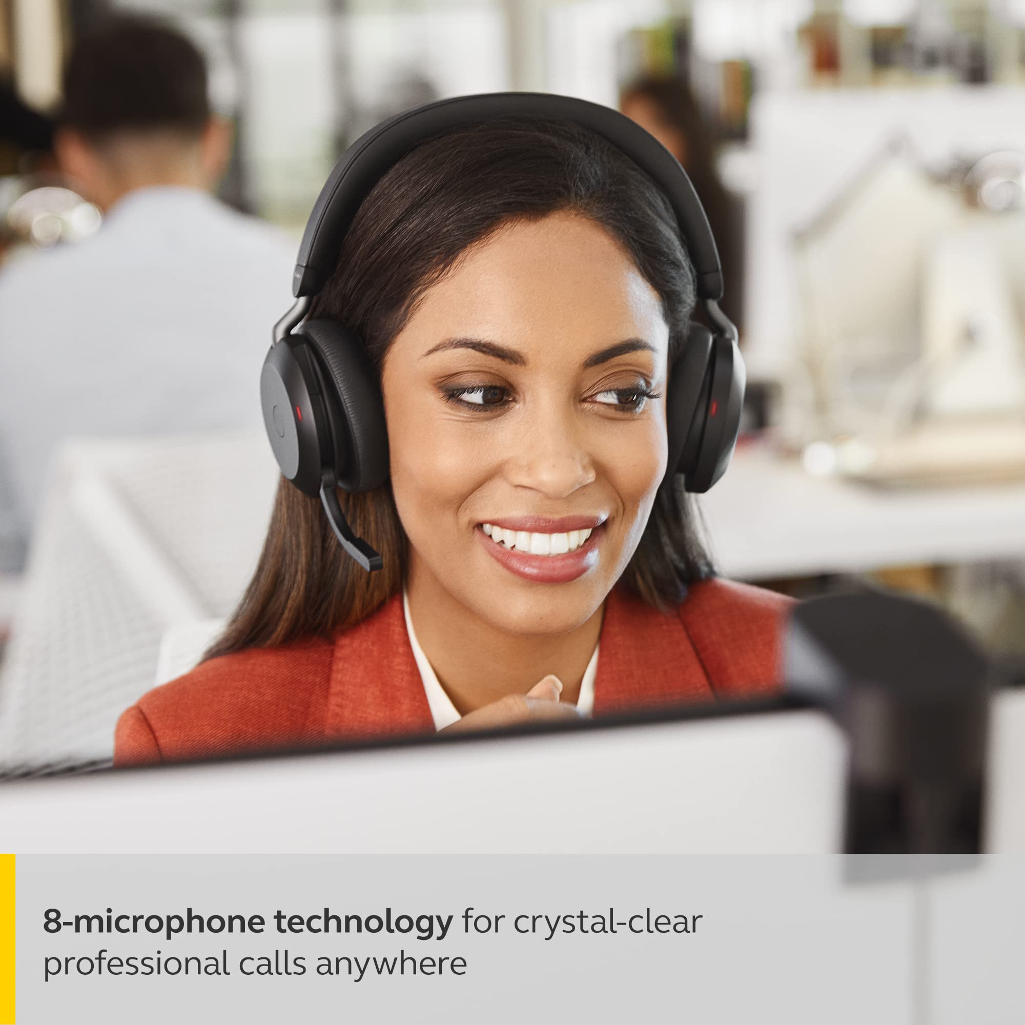Jabra Evolve2 75 PC Wireless Headset with Charging Stand and 8-Mic Technology - Dual Foam Stereo Headphones with Advanced Active Noise Cancelling, USB-C Bluetooth Adapter and UC Compatibility - Black