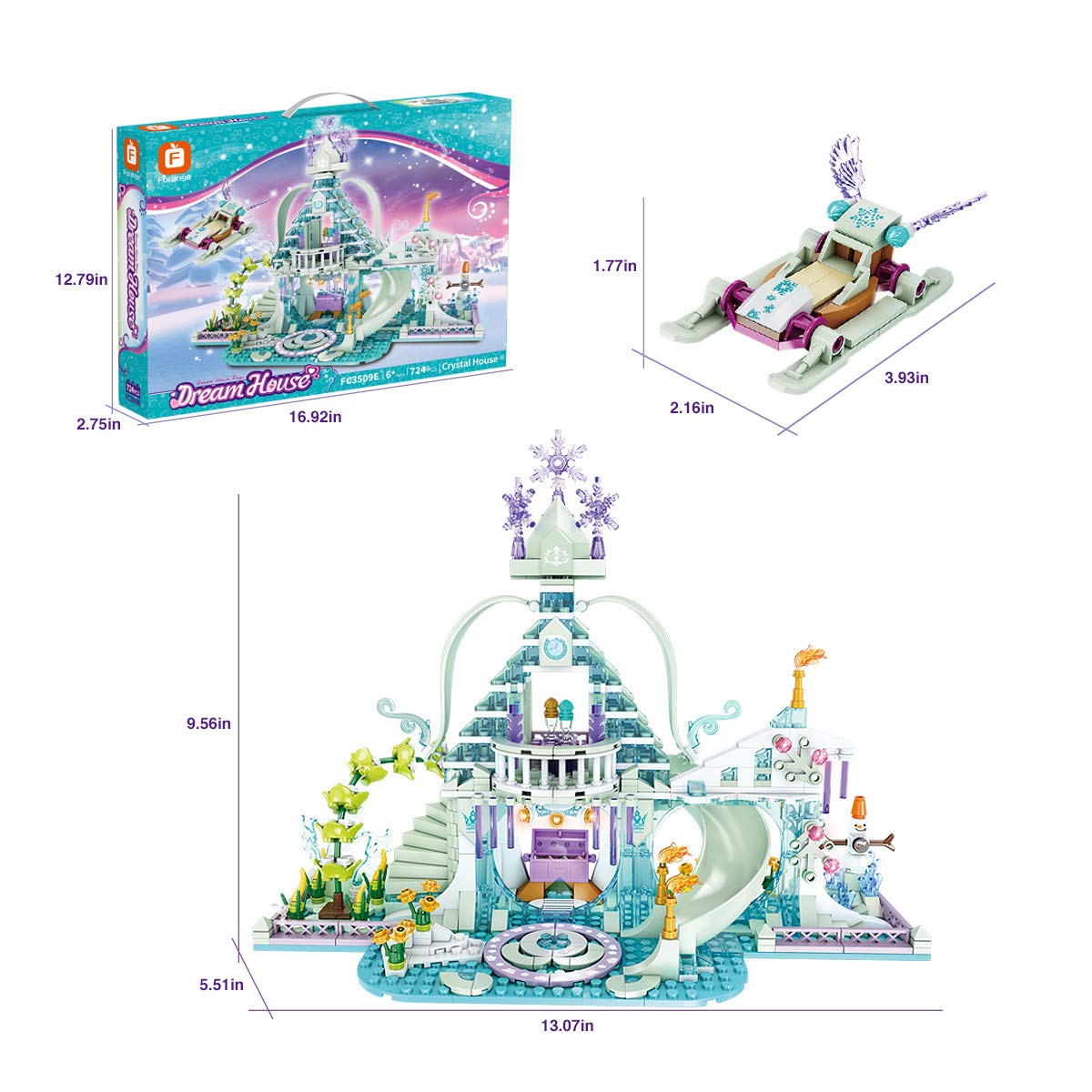 JIETENGFEI Girls Castle Princess Building Blocks House Crystal & Sleigh with Palace Bricks Construction Play Kit for Kids Christmas Birthday Gift Present 6.7.8.9.10.11.12 Years and Up