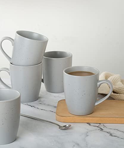 famiware Coffee Mug Set of 6, 15oz Large Ceramic Mug for Men, Women, Speckle Glazed Mugs with Handle for Coffee, Tea, Milk, Cocoa, Cereal, Light Gray