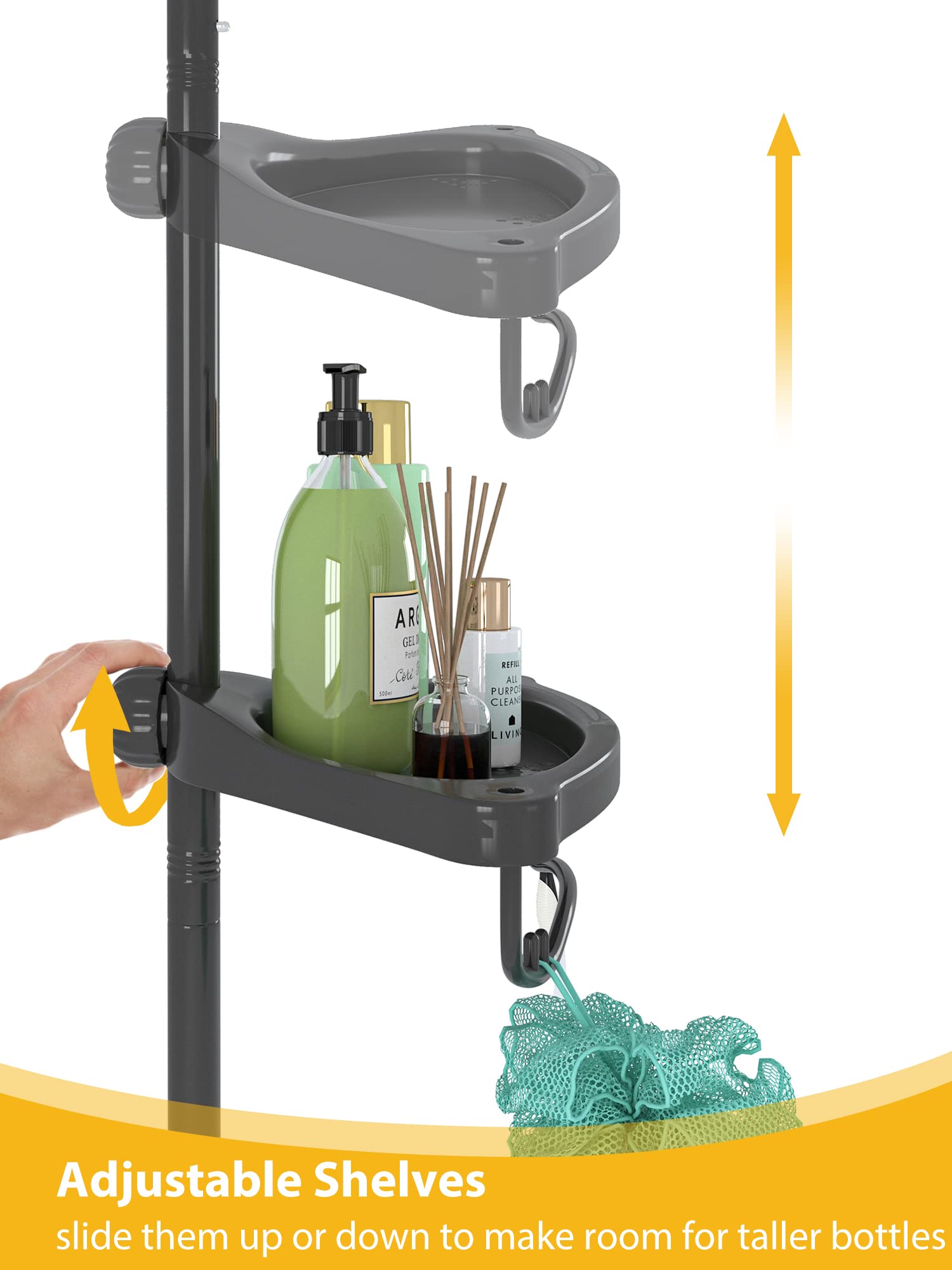 Corner Shower Caddy Organizer with Tension Pole, Adjustable Rustproof Shower Caddy with 4 Tier Shelf for Bathroom Bathtub Tub Shampoo Accessories - 38 to 116 inch Height, Black