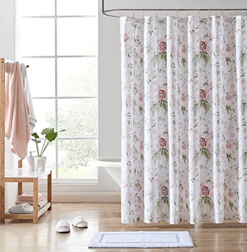 Laura Ashley Home - Shower Curtain, Stylish Cotton Bathroom Decor, Elegant Floral Home Decor (Breezy Floral Pink, 72" x 72")