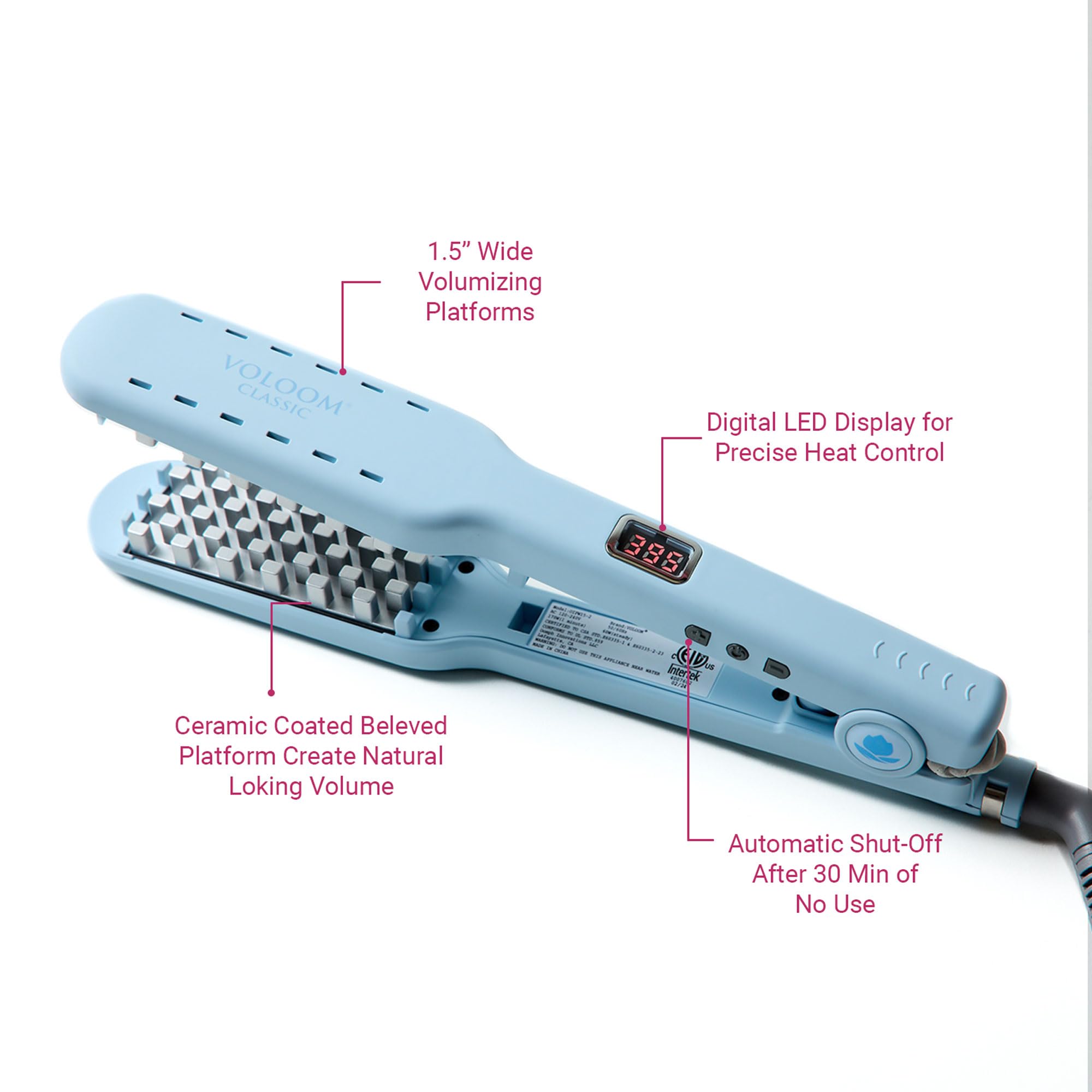 Voloom Classic 1-½” Inch Professional Volumizing Ceramic Hair Iron | for Thicker Hair or Larger Lasting Hair Volume | Adjustable Temp | Auto Shut-Off