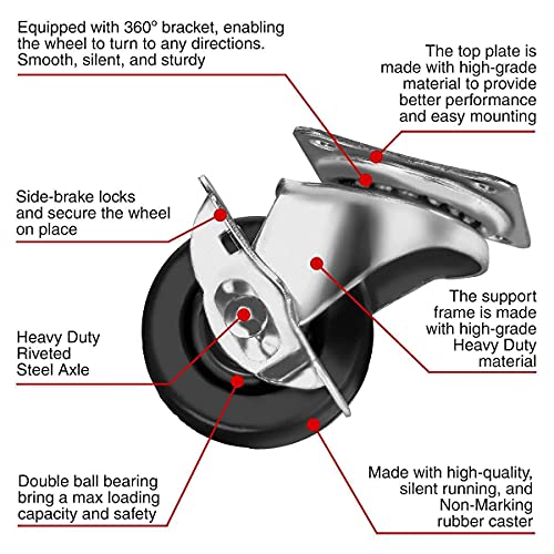 FactorDuty 24 Pack 2" Swivel Caster With Brake Wheels Hard Rubber Base w/Top Plate & Bearing (2" w/brake, 24 pcs)