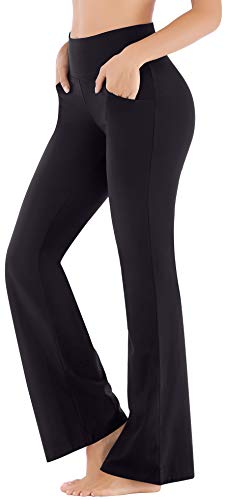 Ewedoos Yoga Pants with Pockets for Women Flare Yoga Pants Women Bootcut High Waisted Work Pants with 3 Pockets Workout Black