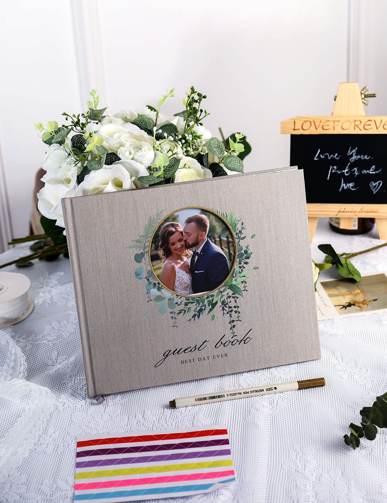 Wedding Guest Book,Guest Book Weddings Reception,Polaroid Guest Book for Wedding 100 Pages Paper Hardcover 8" x 10" for Wedding Gift with Pen, Photo Corner