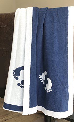 Vogue 100% Cotton Knit Footprint Baby Blanket 30"x40" (French Blue) New for 2021 Spring & Summer
