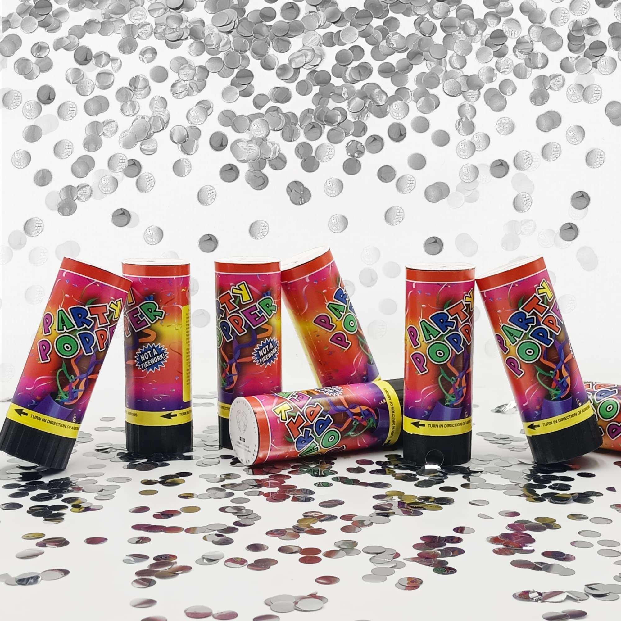 Confetti Poppers Cannons for Wedding Birthday Graduation Baby Shower Kids Fun Party Supplies Decorations and Favors (Silver)