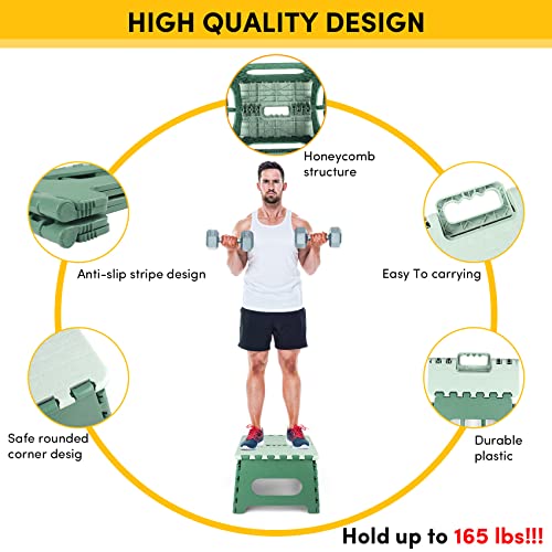 DEDU Folding Step Stool Kids and Adults 2 Pack 9 Inch, Non-Slip Collapsible Stepping Stools for Kids 165 lbs Capacity, Plastic Foldable Step Stools Heavy Duty Portable Great for Bathroom (Green)